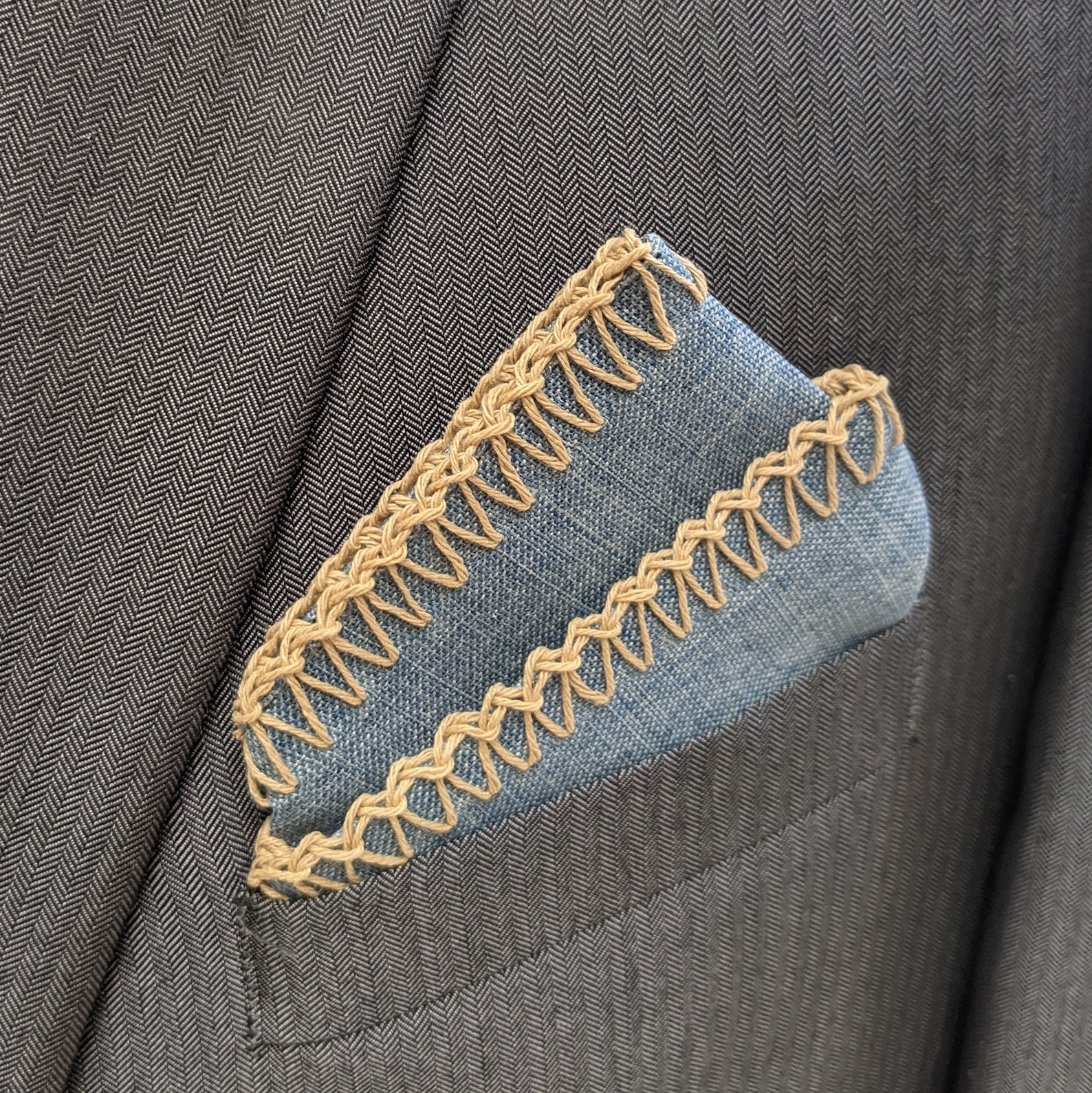 Pocket Square Denim Pre-folded Pocket Square Over Stitched - Etsy