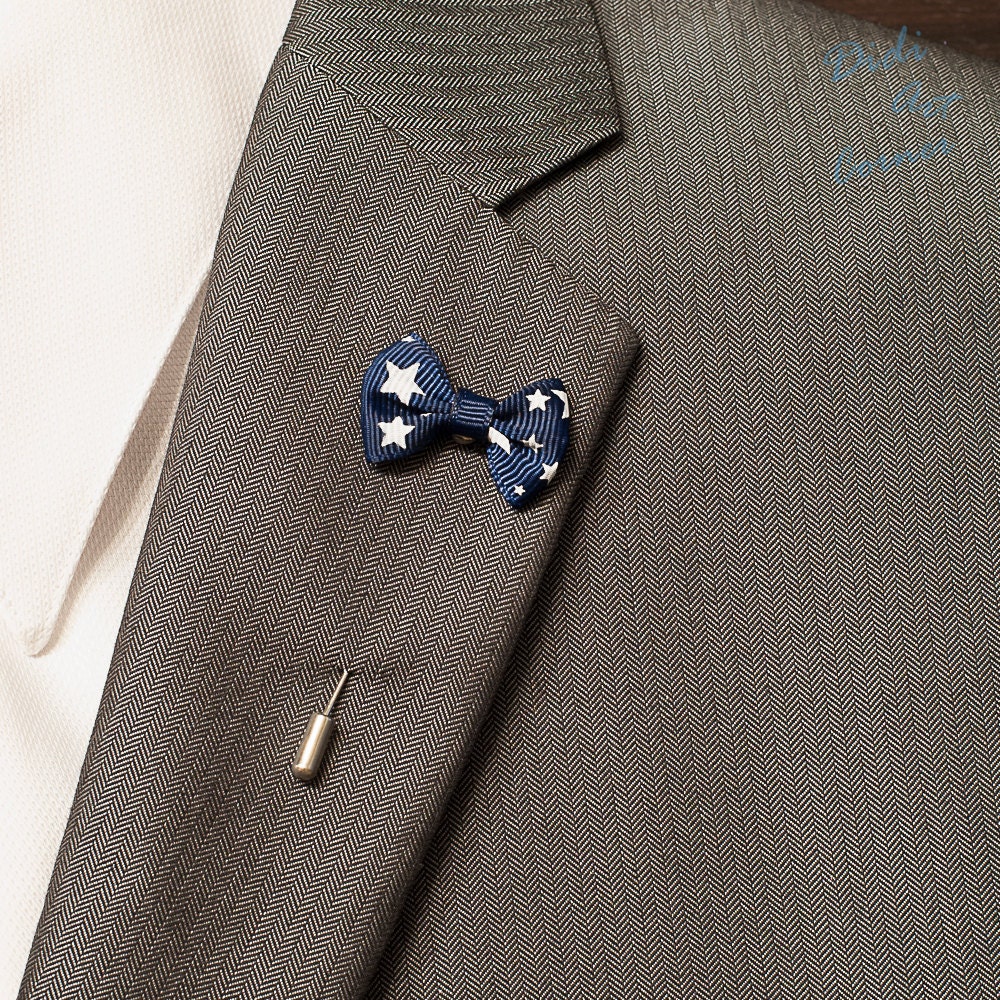 Men's Bow Tie Lapel Pin Navy Blue or Red with Stars | Etsy