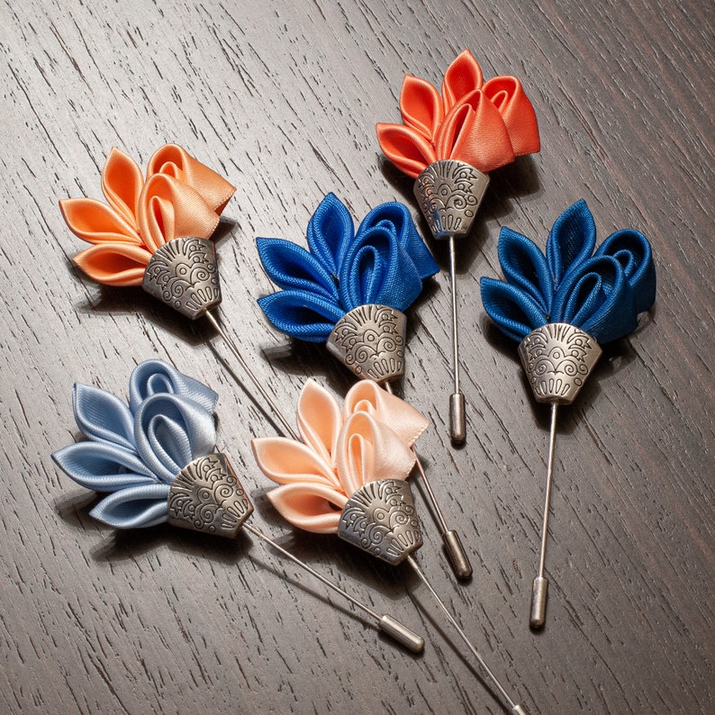 Cream Coral Crocus Lapel Flower Pin - Kanzashi Flower Lapel Pin - Mens ...
