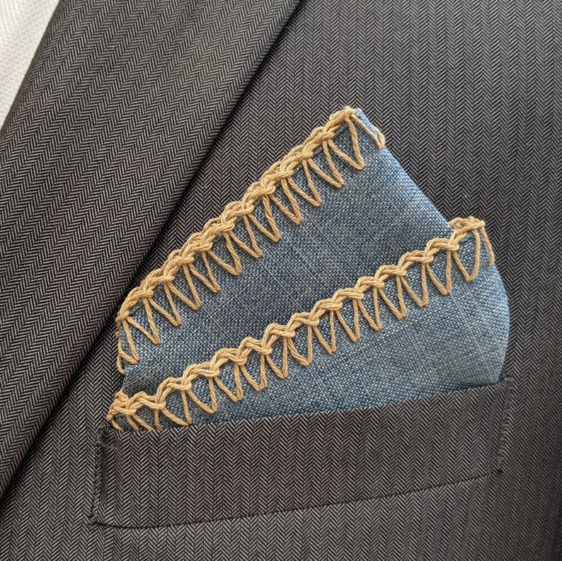Pocket Square Denim Pre-folded Pocket Square Over Stitched - Etsy