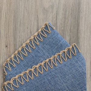 Pocket Square - Denim Pre-folded Pocket Square - Over Stitched Blue ...