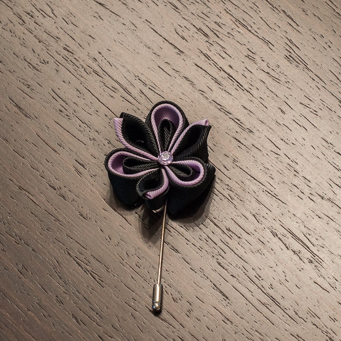 Black & Lavender Flower Lapel Pin: Swarovski Crystal Boutonniere - Etsy