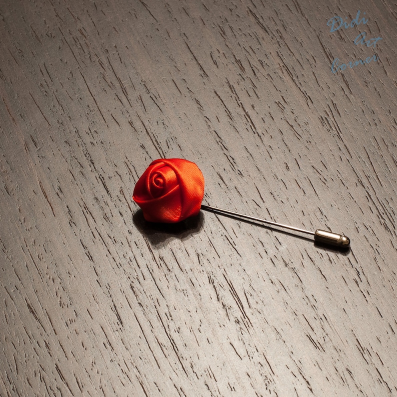 Red Satin Rose Lapel Pin Mens Lapel Flower Wedding Etsy