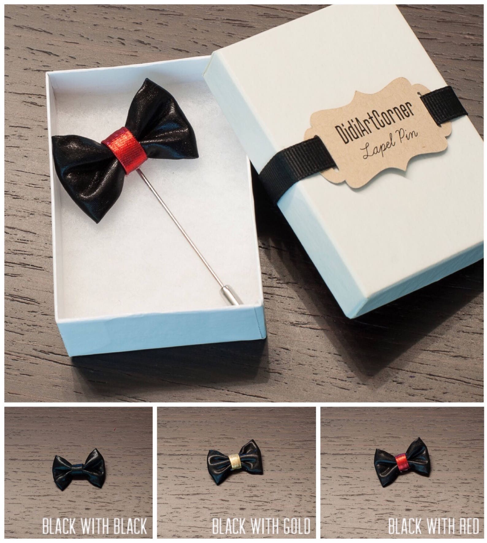 Black Bow Tie Lapel Pin: Metallic Lame Party Accessory - Etsy