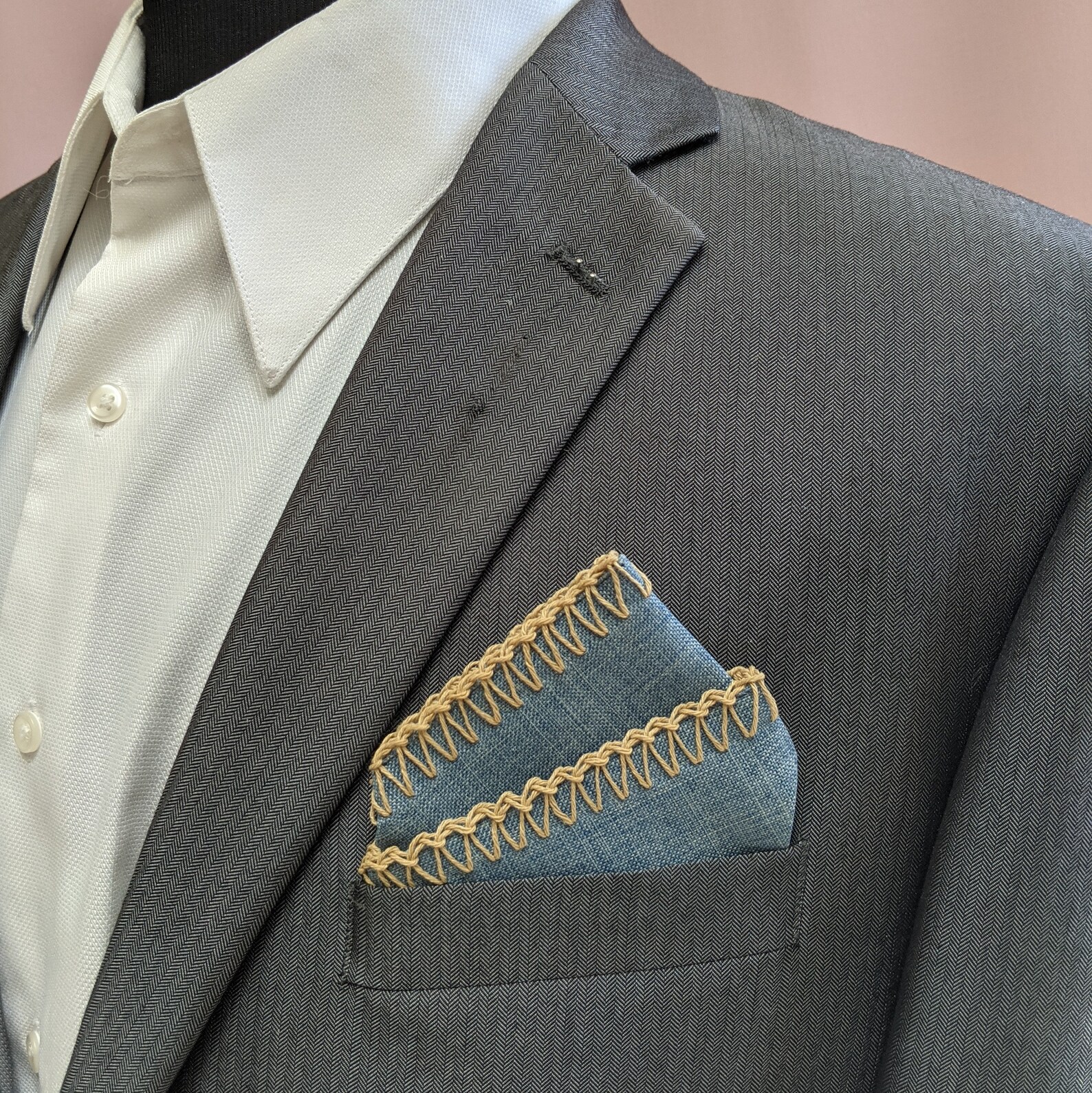 Pocket Square Denim Pre-folded Pocket Square Over Stitched - Etsy