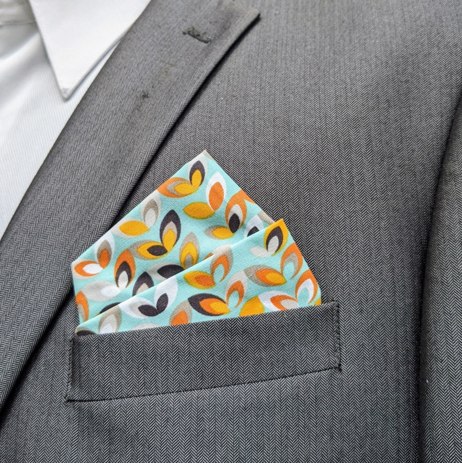 Pocket Square Teal Orange Pre-folded Pocket Square - Etsy