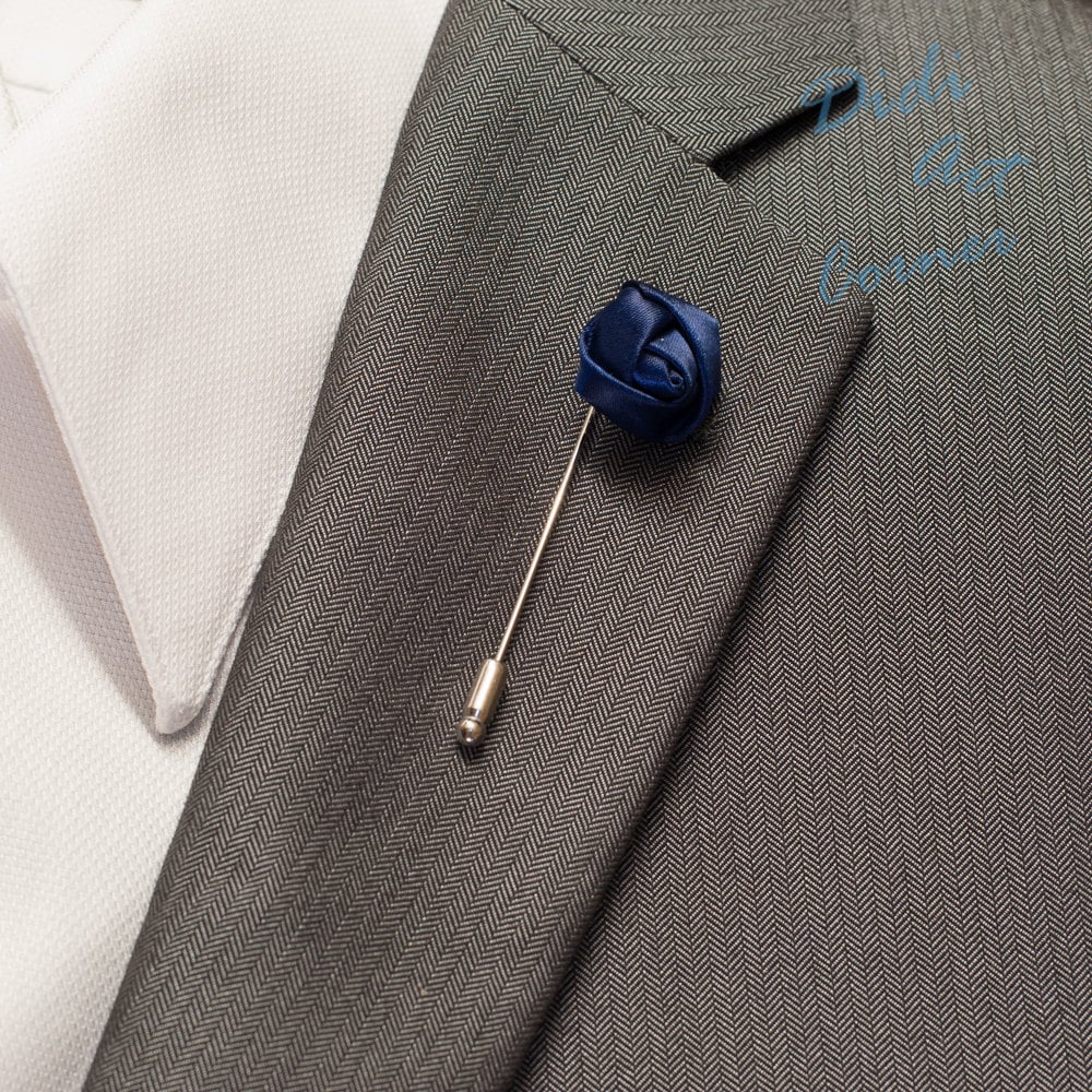 Navy Blue Satin Rose Lapel Pin / Men's Lapel Pin / Wedding - Etsy