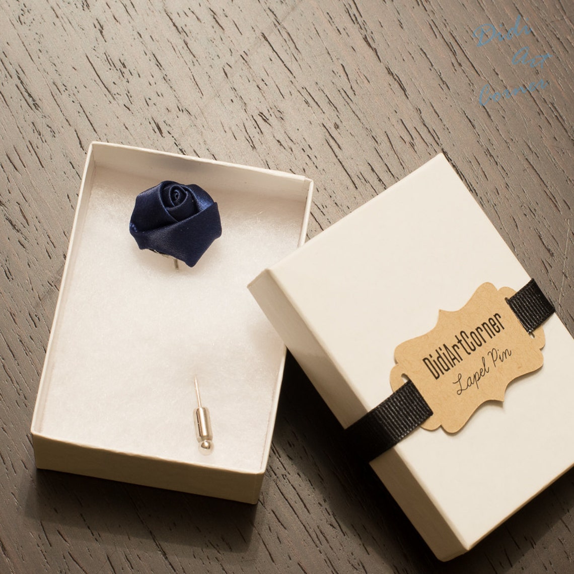 Navy Blue Satin Rose Lapel Pin: Men's Boutonniere - Etsy
