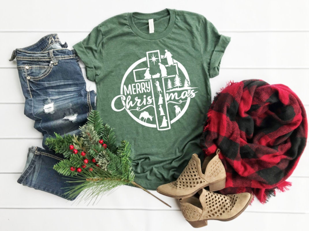 Merry Christmas Nativity Shirt Christmas Shirts for Women | Etsy
