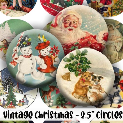 Vintage Christmas Digital Collage Sheet 1 Inch Round - Etsy