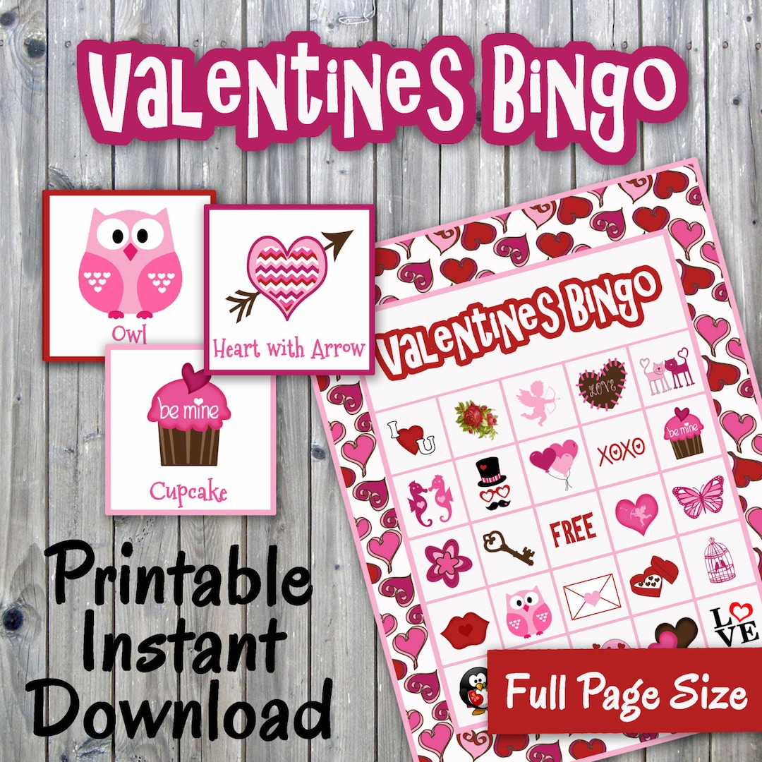 Valentines Day Bingo Printable PDF - 30 Different Cards - Full Page ...