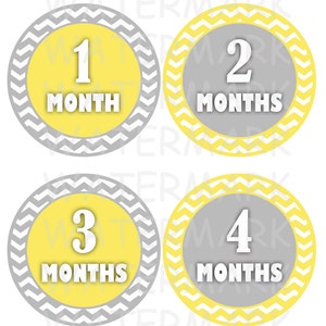 Gray and Yellow Chevron Monthly Baby Images - Printable Digital Collage ...