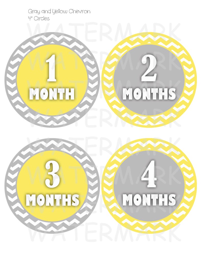 Gray and Yellow Chevron Monthly Baby Images - Printable Digital Collage ...