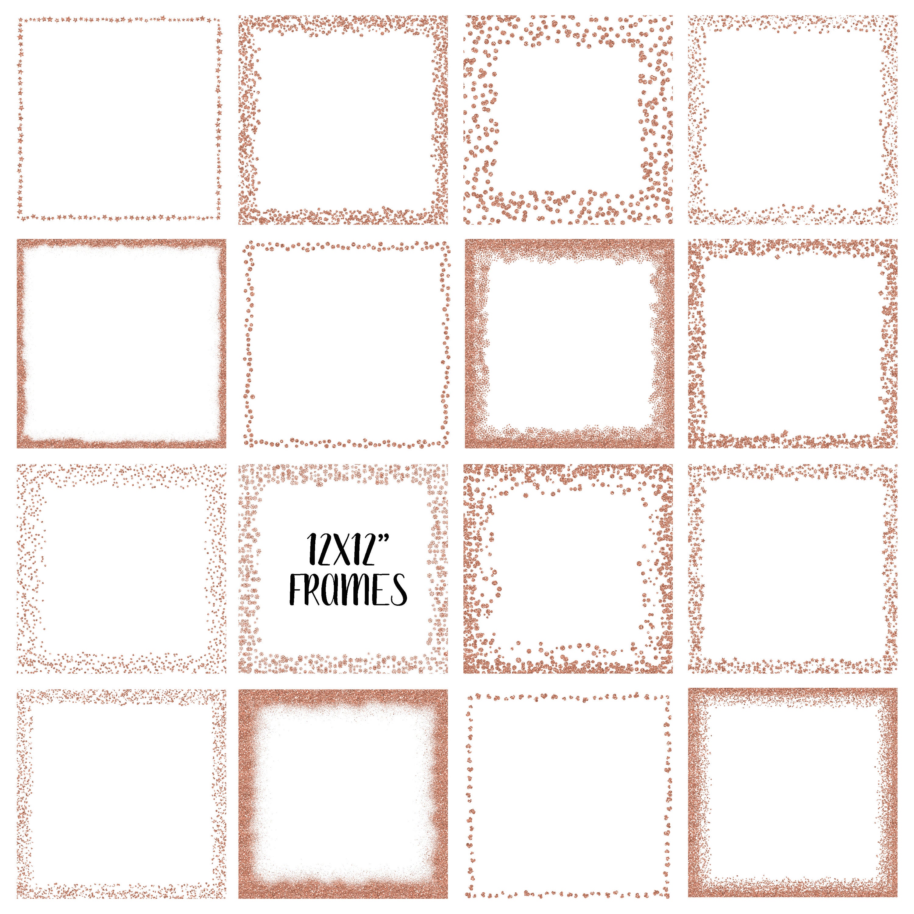 Rose Gold Glitter Frames and Borders PNG Overlay Clipart Bundle ...