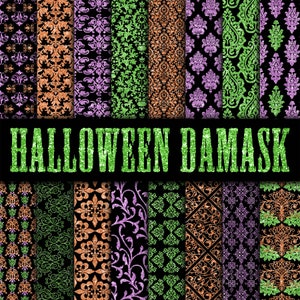 Halloween Glitter Damask Digital Paper - Decorative Halloween ...