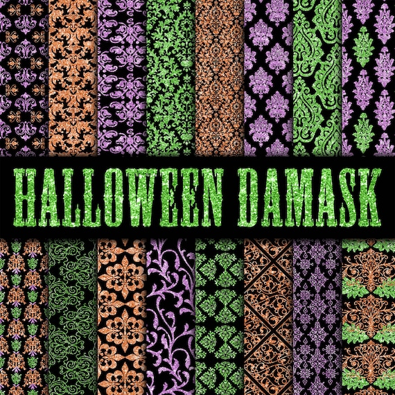 Halloween Glitter Damask Digital Paper Decorative Halloween - Etsy