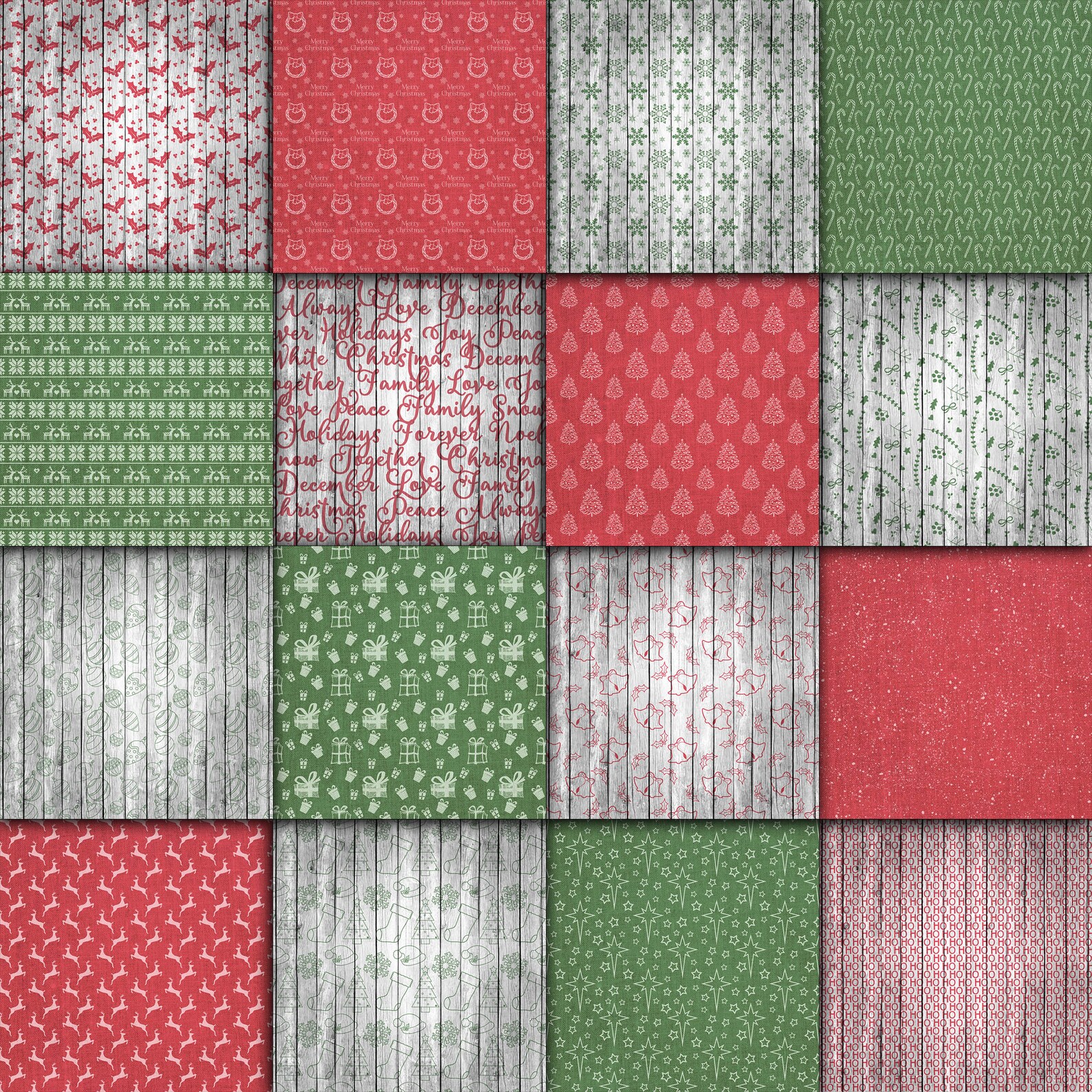 Rustic Christmas Digital Paper Red and Green Textured - Etsy