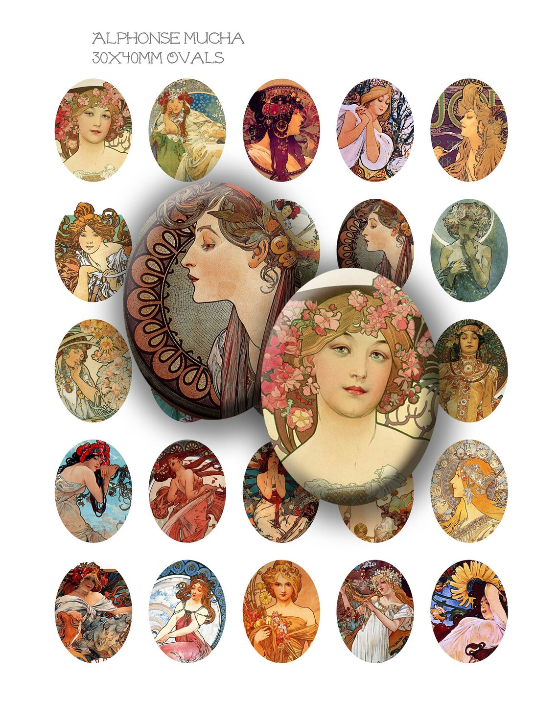 Alphonse Mucha Art Digital Collage Sheet 30x40mm Ovals - Etsy