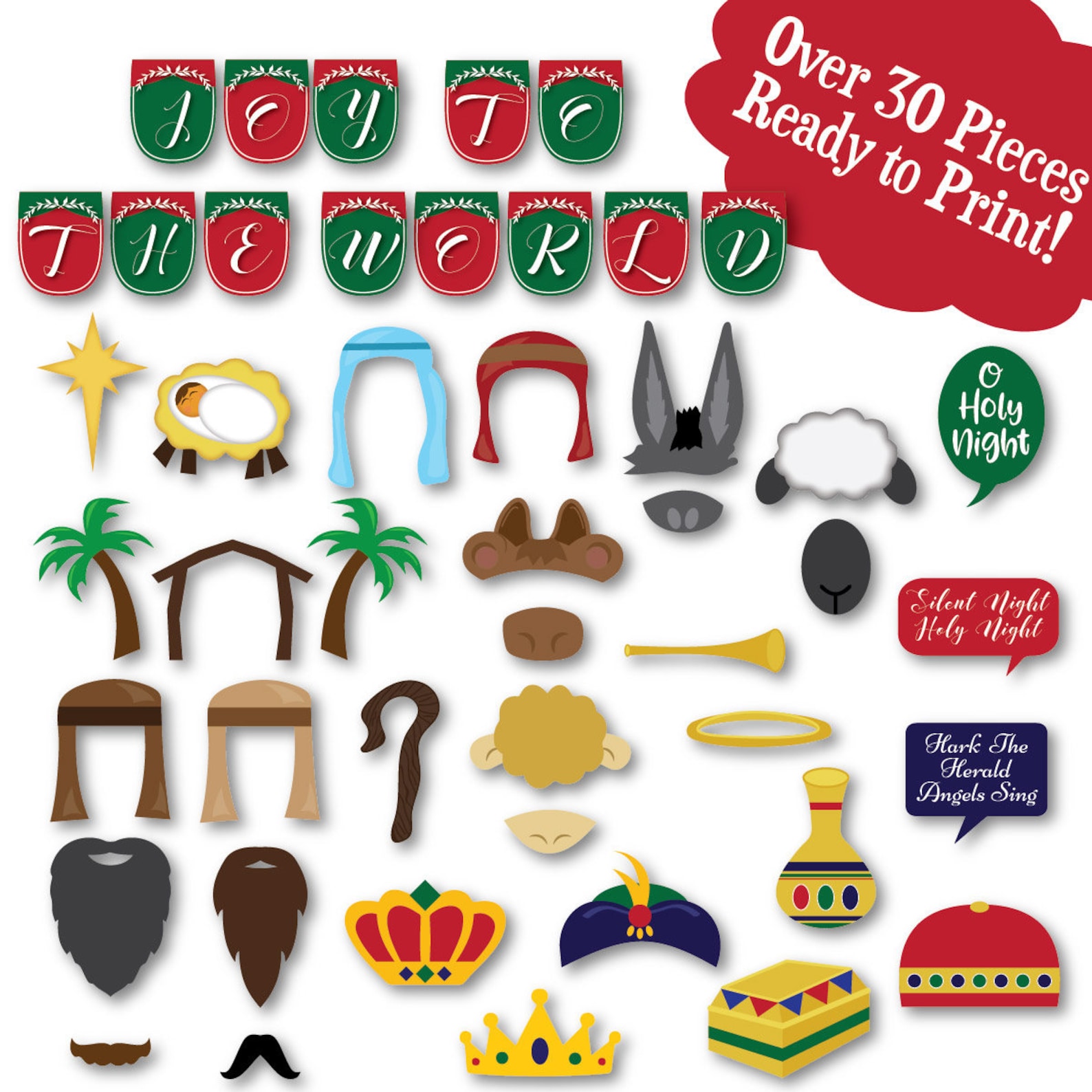 Christmas Nativity Photo Booth Props and Banner - Printable Christmas ...