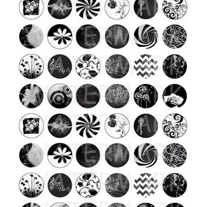 Shades of Black and White - Digital Collage Sheet - 1 Inch Round ...