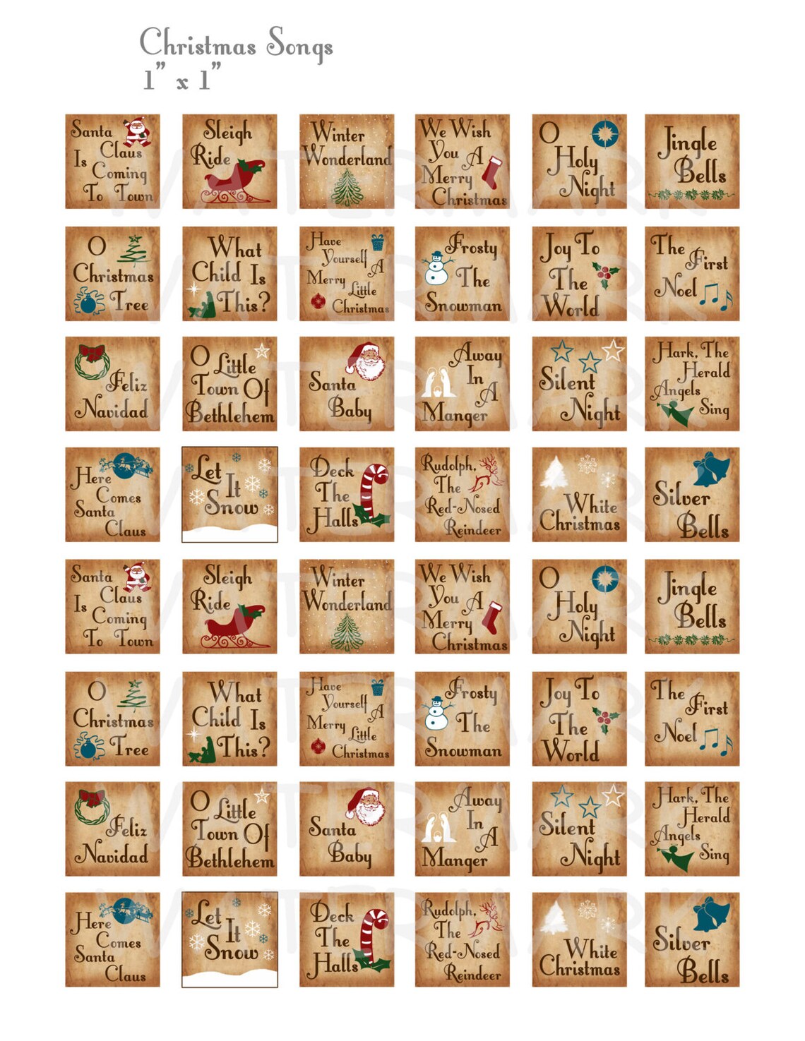 Christmas Songs Digital Collage Sheet 1 Inch 1 X 1 - Etsy