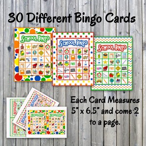 School Bingo Printable PDF - 30 Different Cards - End of School Year ...