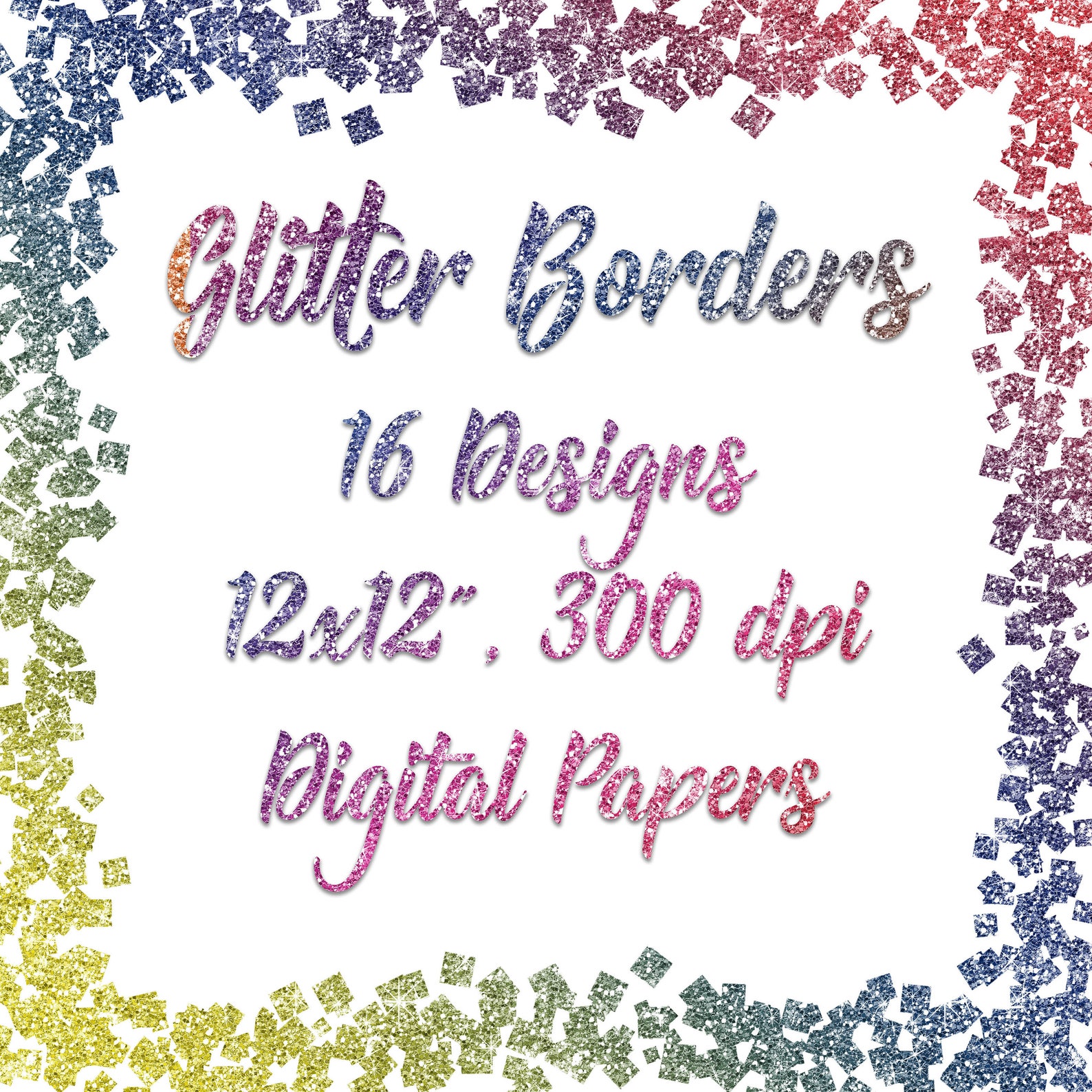 Rainbow Glitter Borders Digital Paper Glitter Textures - Etsy