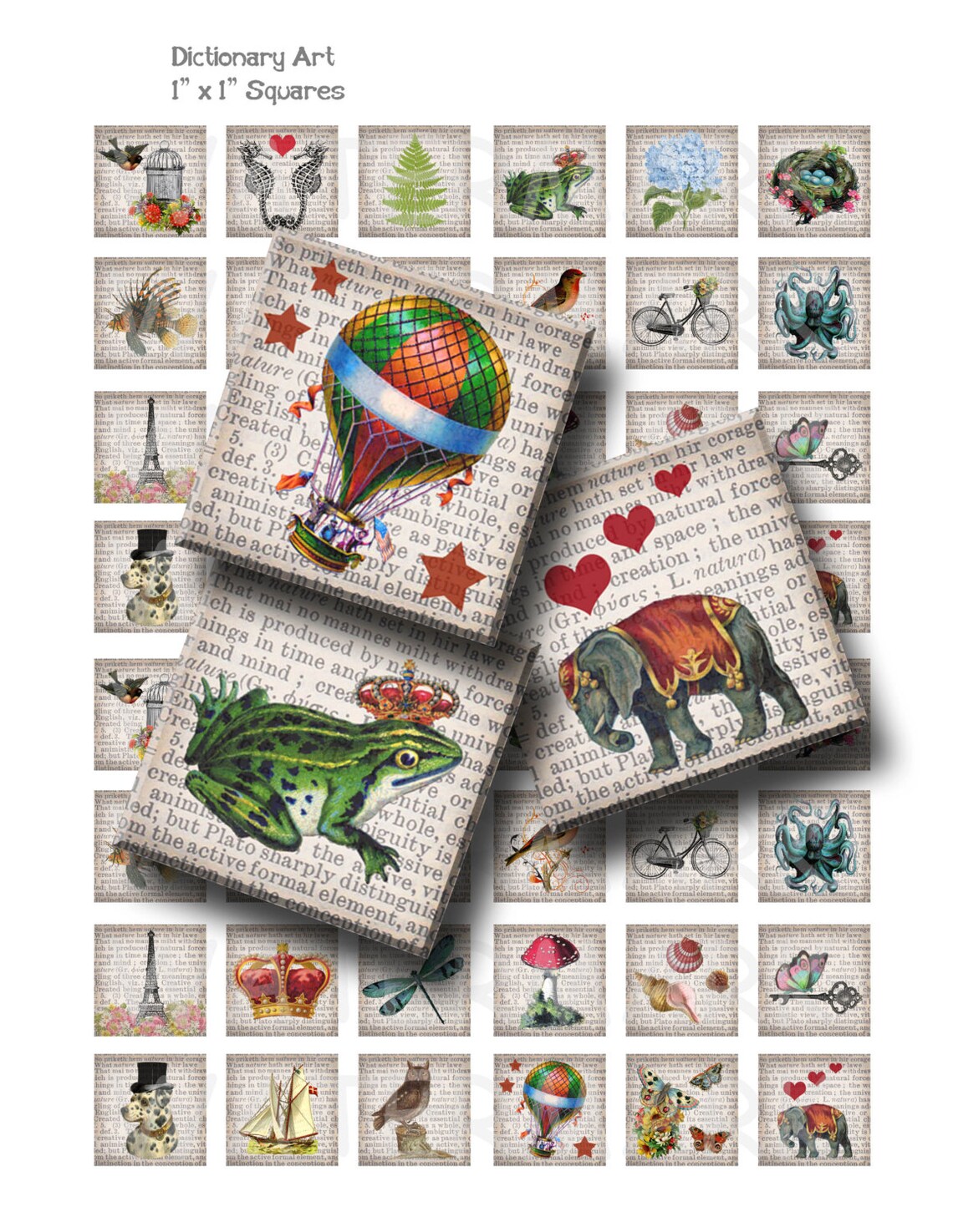 Dictionary Art - Digital Collage Sheet - 1 Inch (1 X 1) - INSTANT ...