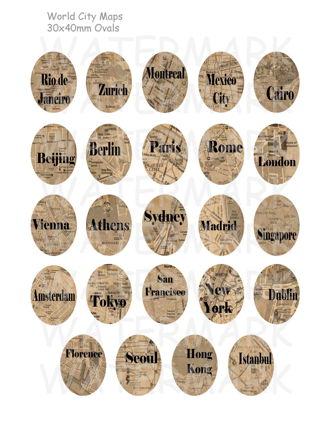 World City Maps Digital Collage Sheet 30x40mm Ovals | Etsy