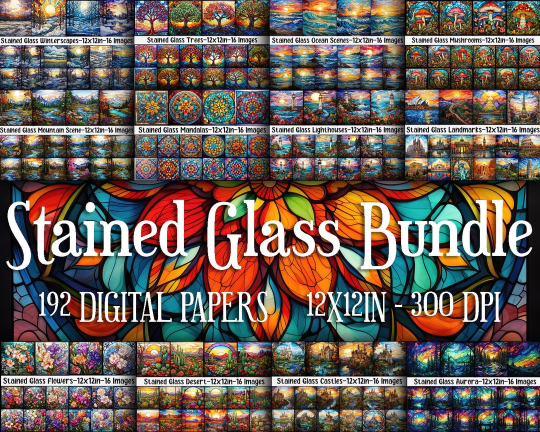 Stained Glass Digital Paper Bundle - Includes 192 Digital Papers - Faux ...