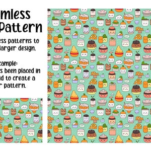 Cute Kawaii Food SEAMLESS Patterns - Cute Kawaii Food Digital Paper ...