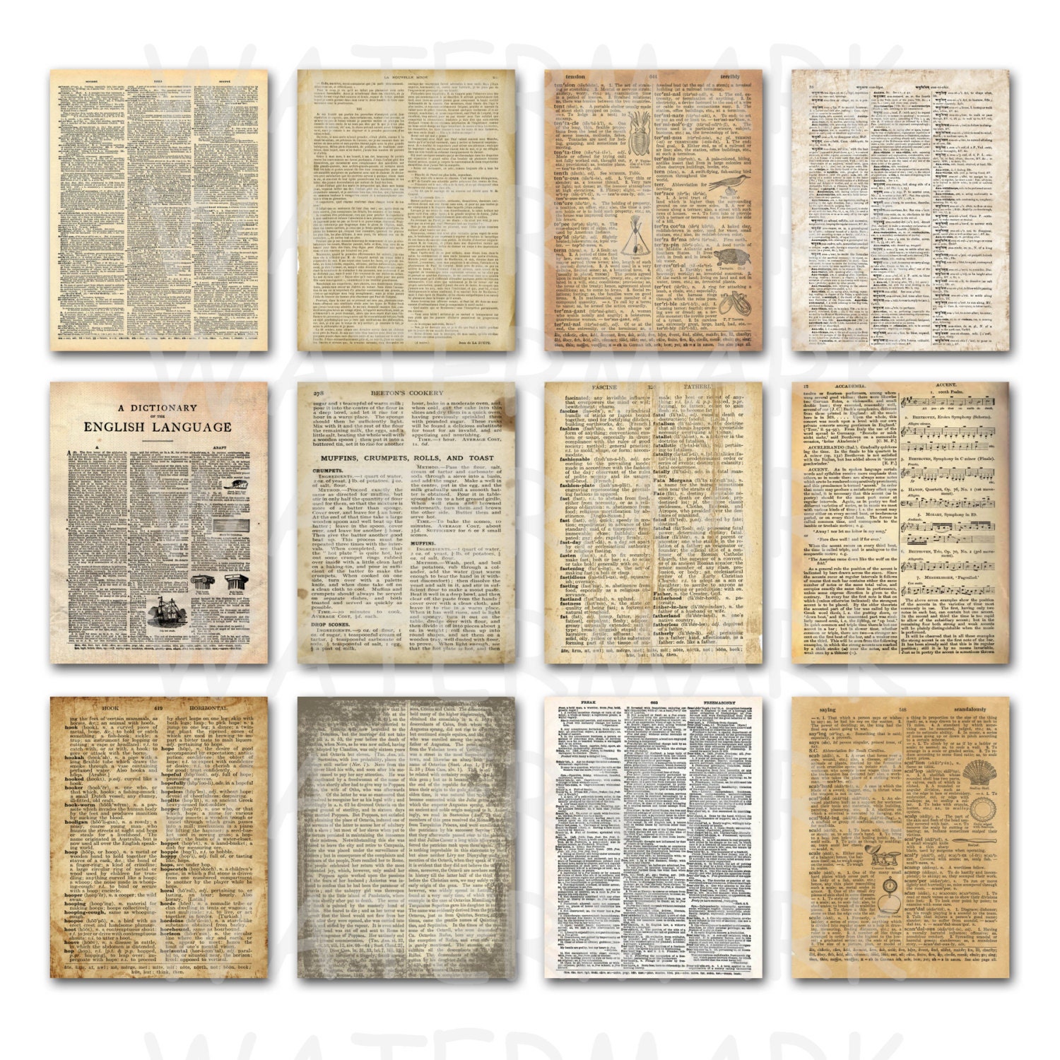 Dictionary Pages Digital Paper Old Paper Textures 12 - Etsy