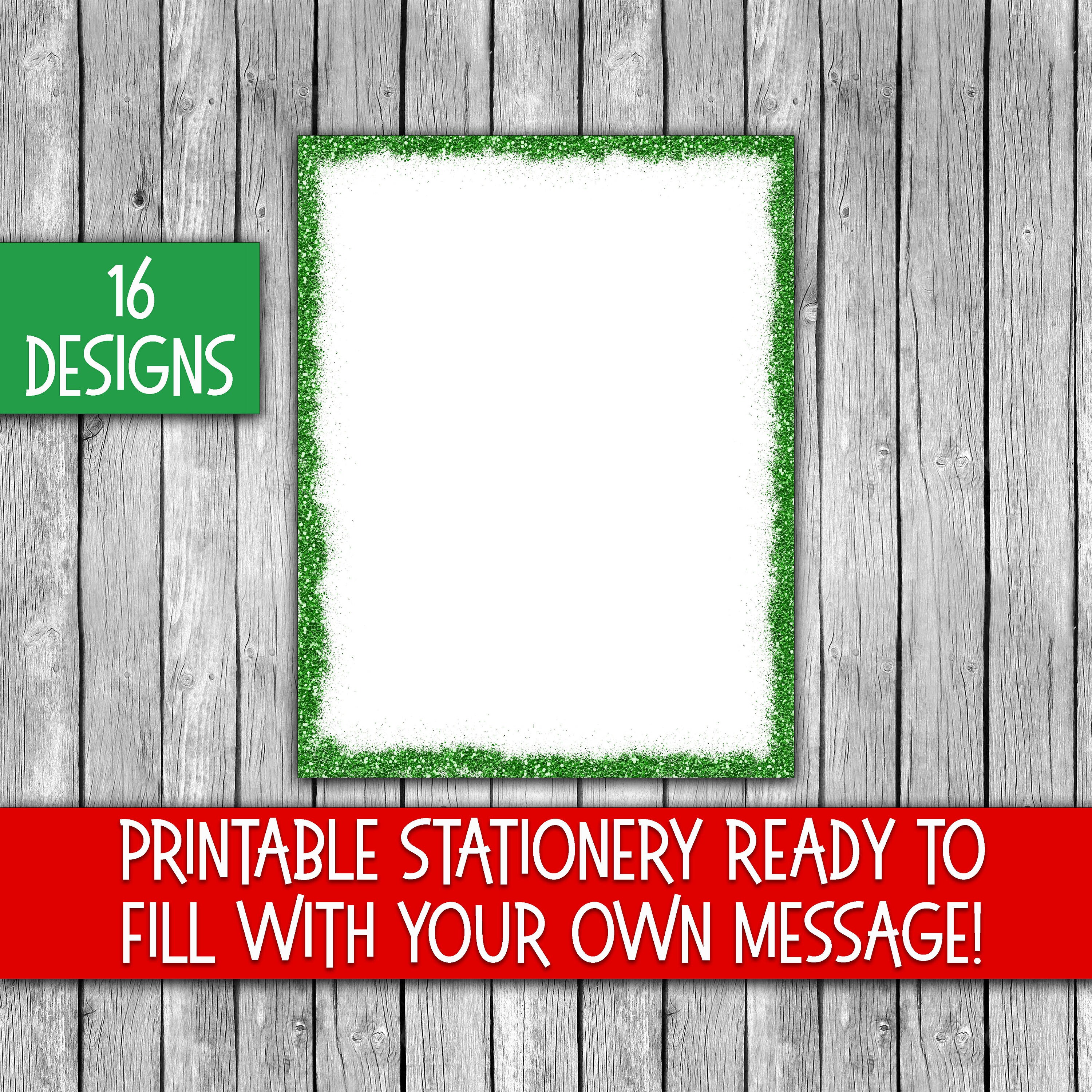 Printable Christmas Stationery - Green and Red Glitter Christmas Letter ...