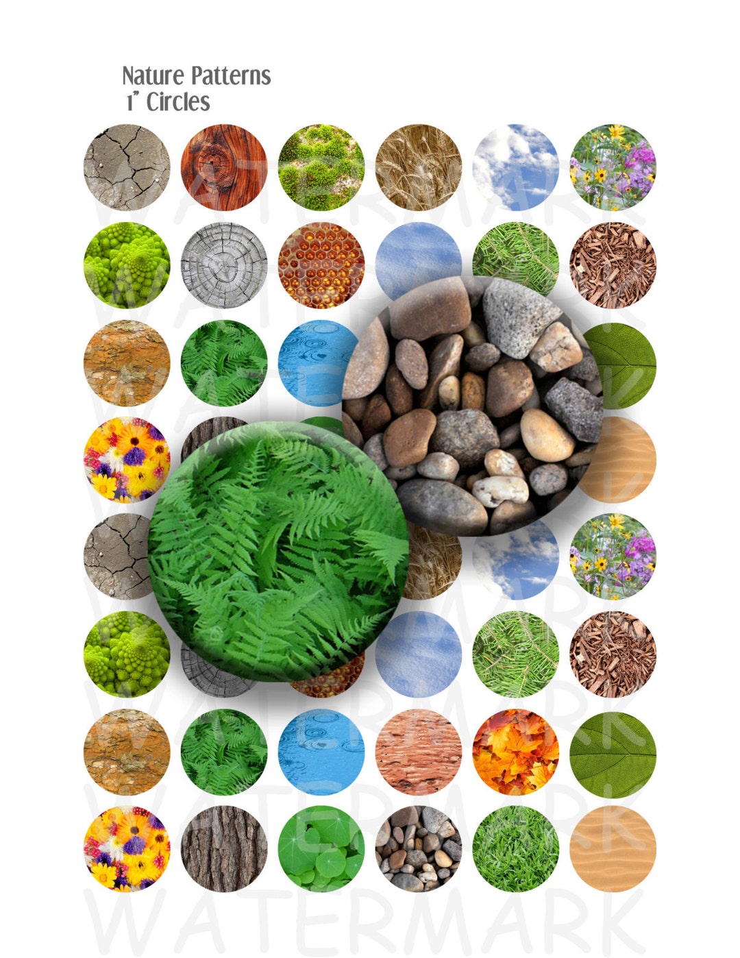 Nature Patterns - Digital Collage Sheet - 1 Inch Round Circles ...