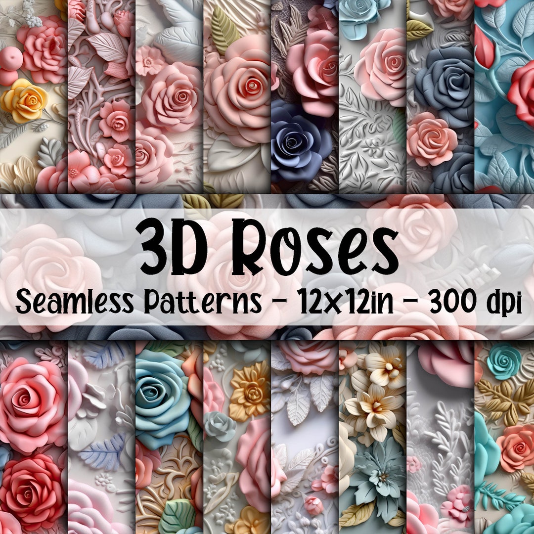 3d Roses - 3d Flower Seamless Patterns - 16 Designs - 12x12in ...