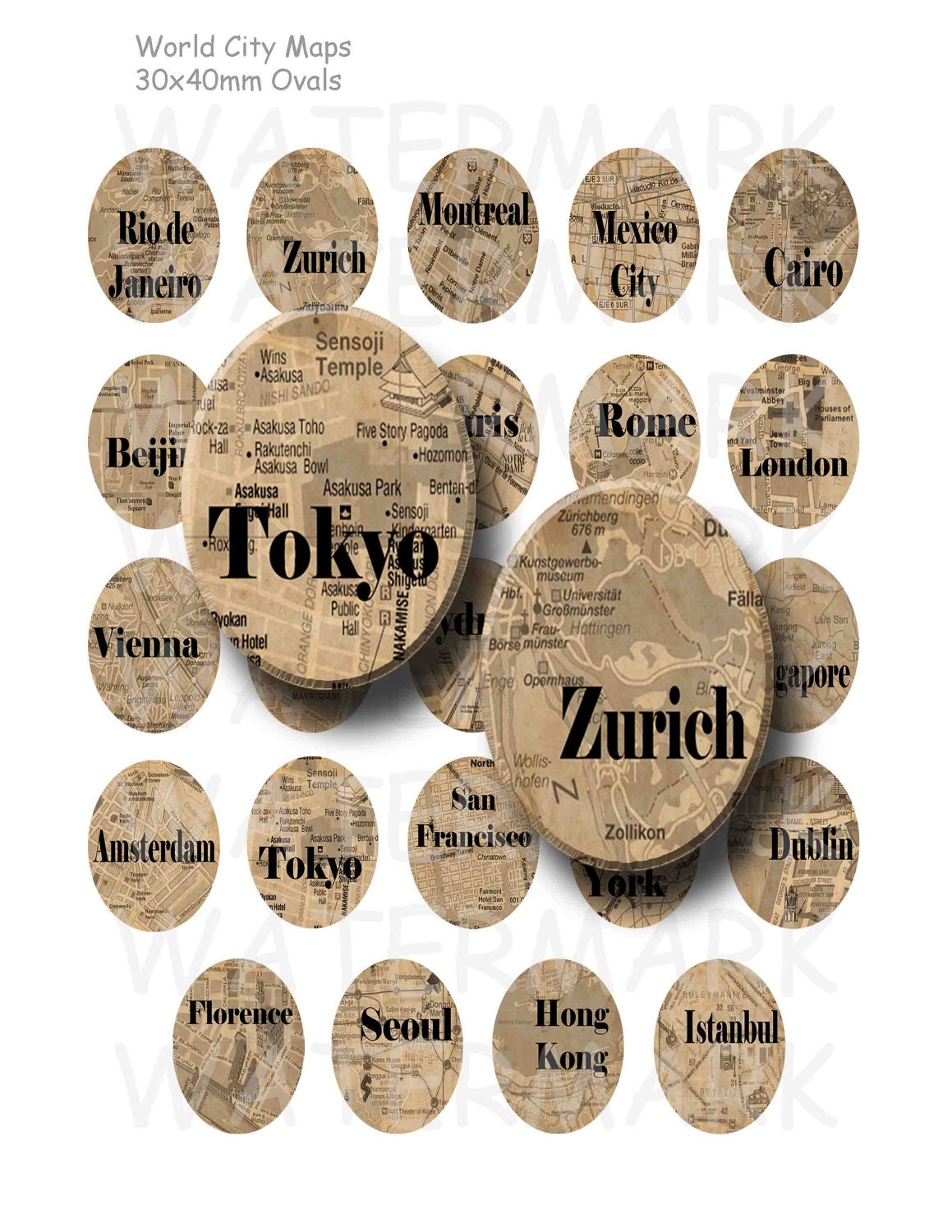 World City Maps Digital Collage Sheet 30x40mm Ovals | Etsy