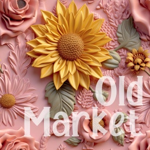 3d Sunflowers - 3d Flower Seamless Patterns - 16 Designs - 12x12in ...