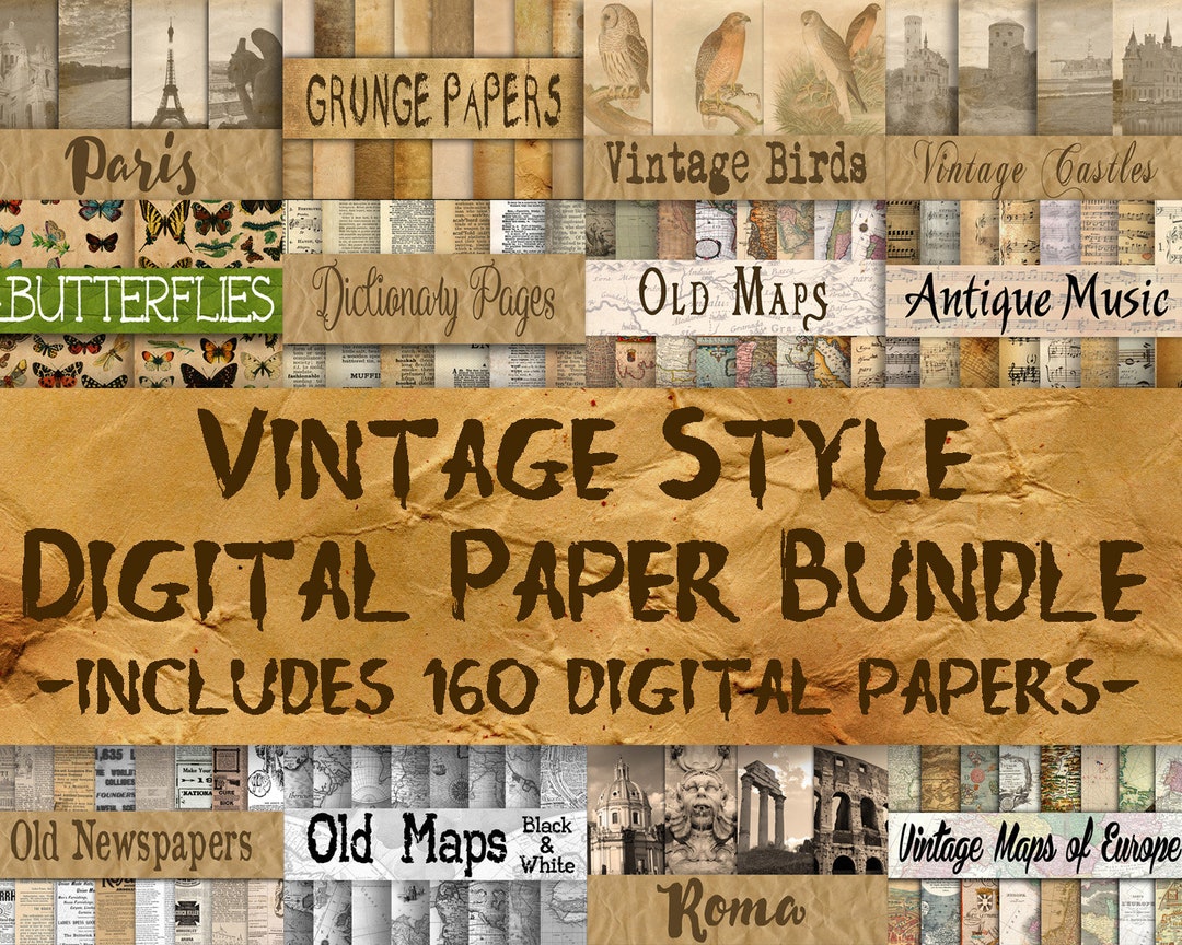 Vintage Style Digital Paper Bundle - Includes 160 Digital Papers ...