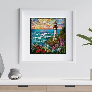 Stained Glass Lighthouse Digital Papers Lighthouses Stained Glass ...