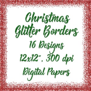 Christmas Glitter Borders Digital Paper - Red and Green Glitter ...