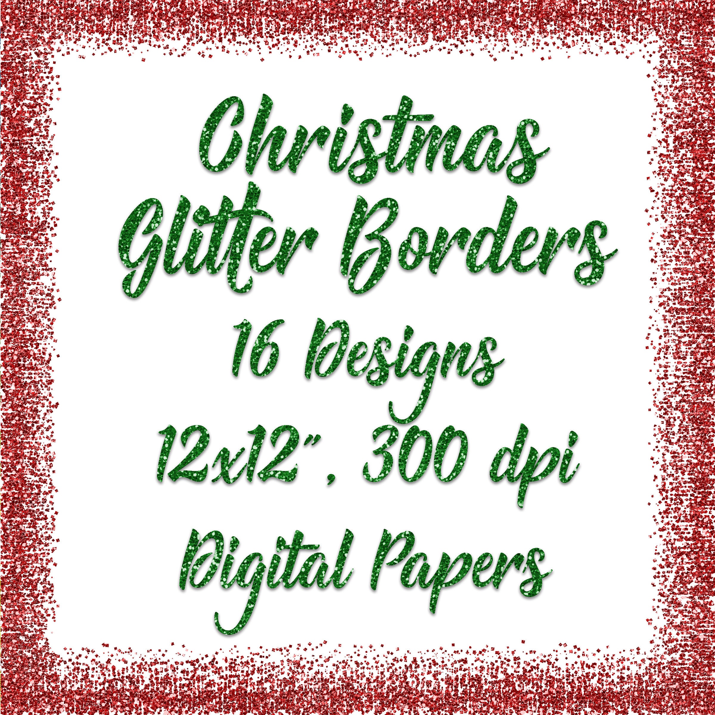 Christmas Glitter Borders Digital Paper Red and Green - Etsy