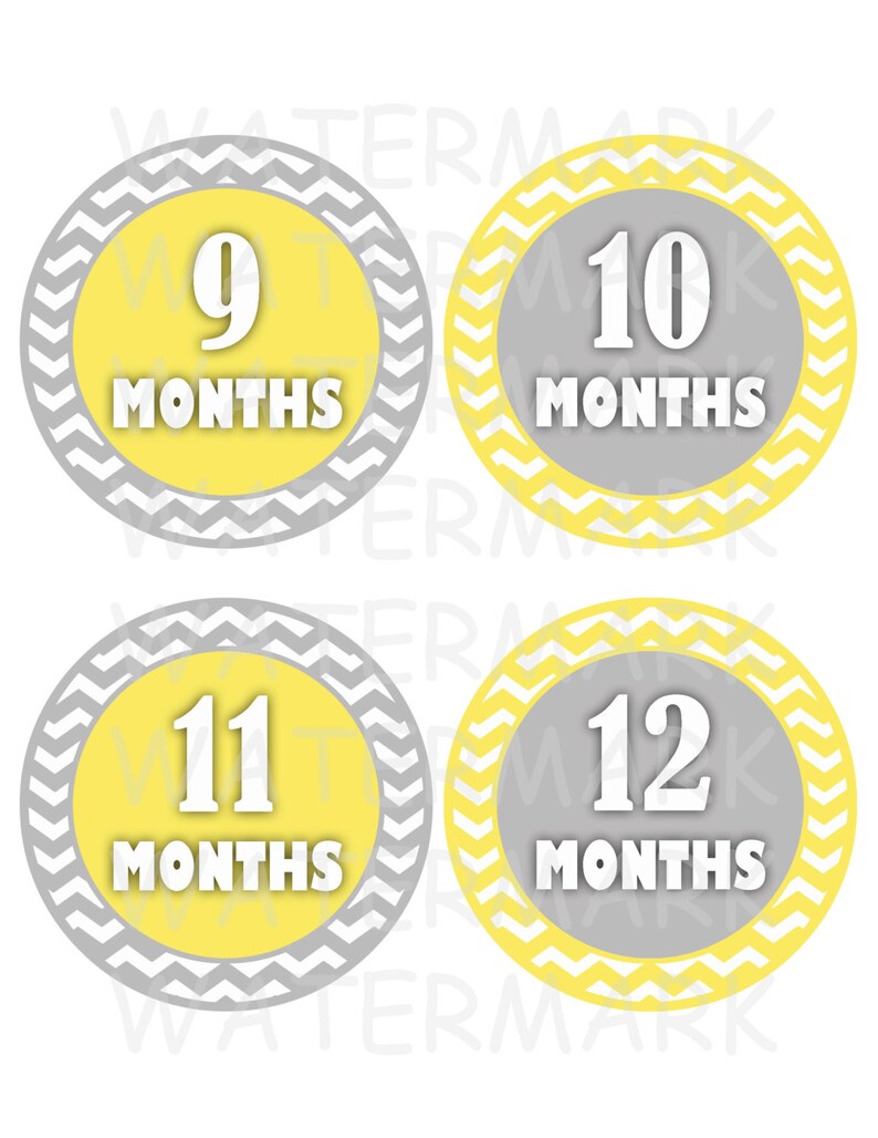 Gray and Yellow Chevron Monthly Baby Images - Printable Digital Collage ...