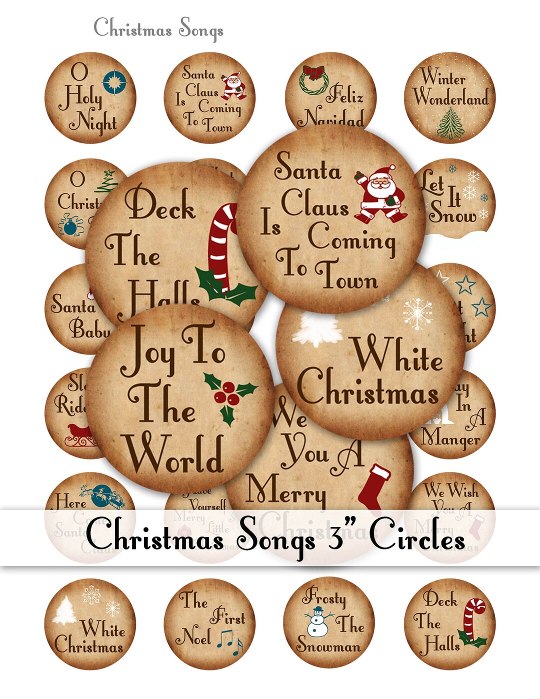 Christmas Songs - Digital Collage Sheet - 3 Inch Round Circles ...