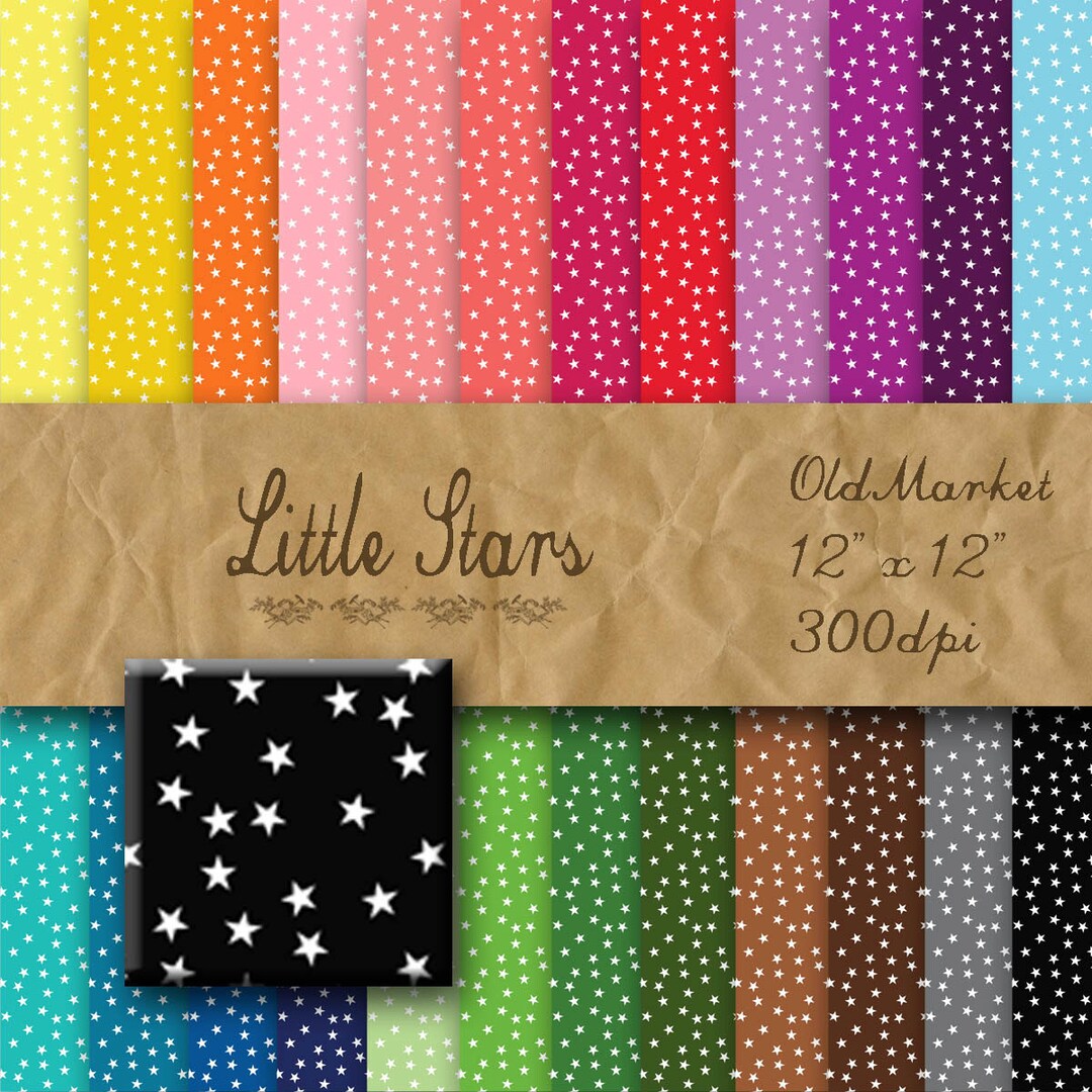 Little Stars Digital Paper - Colorful Starsbackgrounds - 24 Colors ...