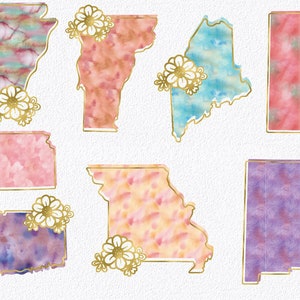 50 States Watercolor Clip Art Bundle - States Watercolor Sublimation ...