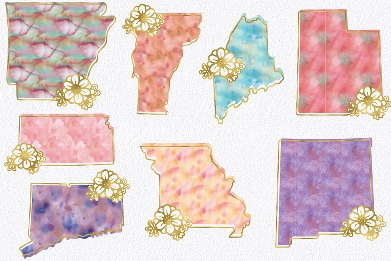 50 States Watercolor Clip Art Bundle - States Watercolor Sublimation ...