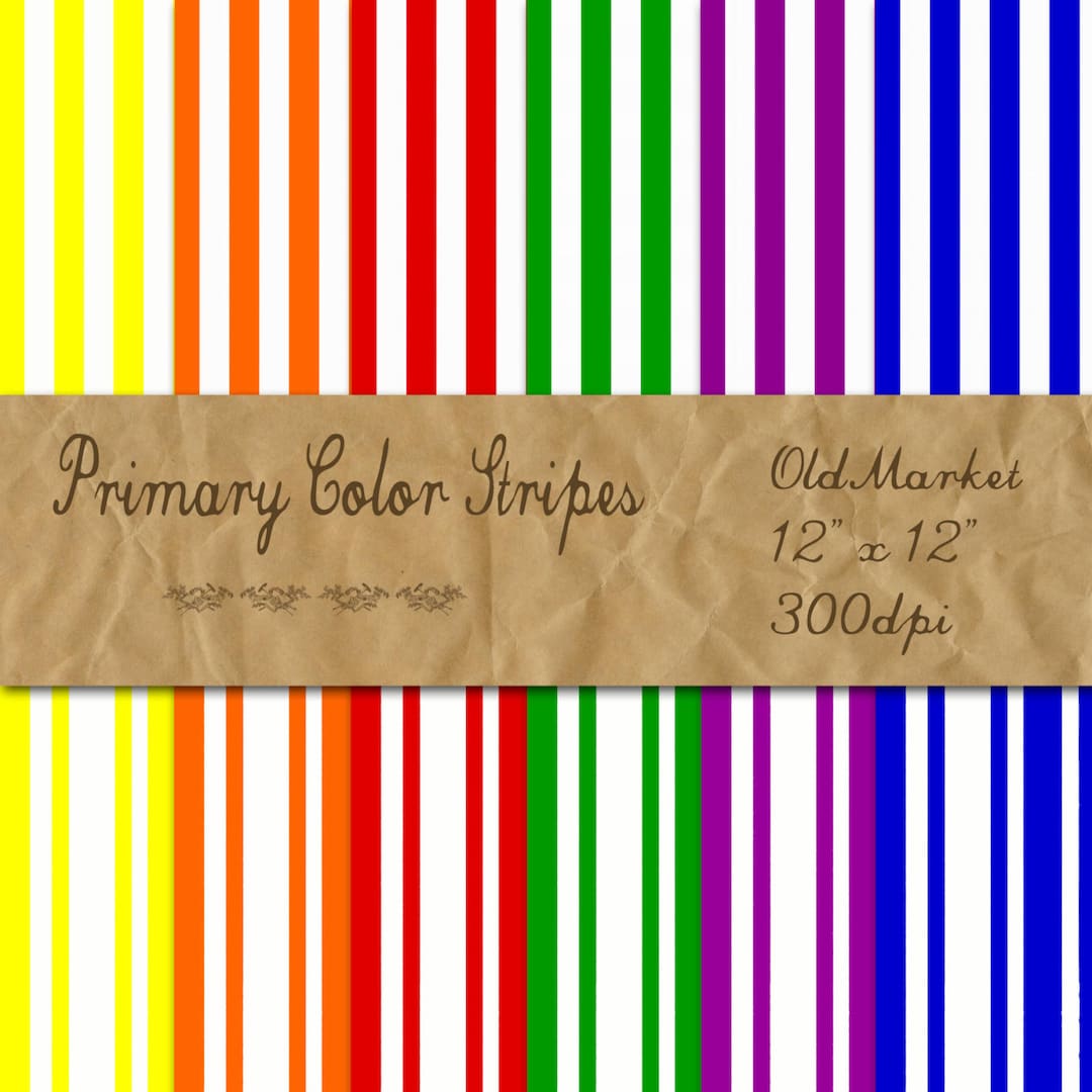 Primary Color Stripes Digital Paper - Colorful Striped Backgrounds - 12 ...