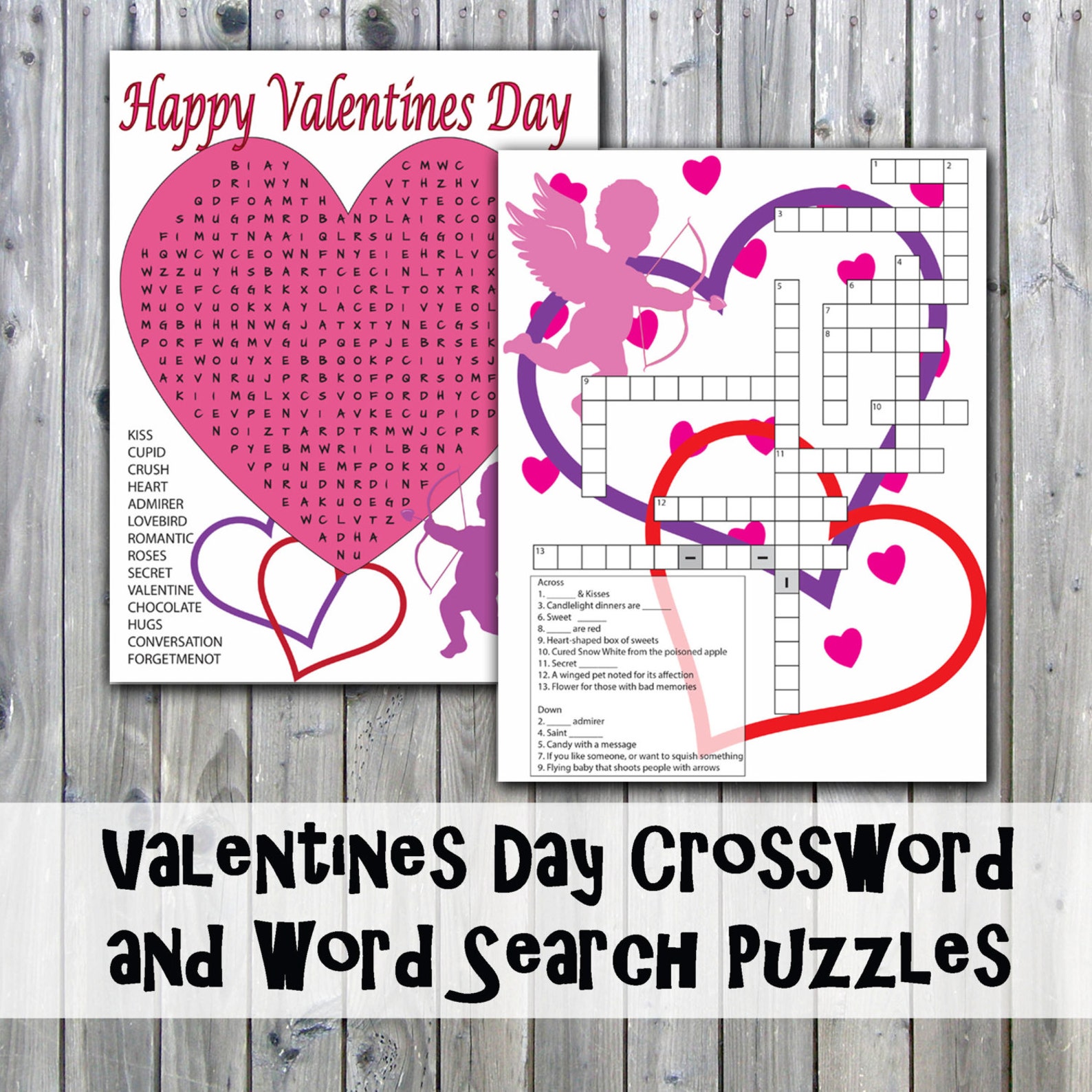 Valentines Day Crossword Puzzle and Word Search Party Game - Etsy