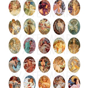 Alphonse Mucha Art - Digital Collage Sheet - 30x40mm Ovals - INSTANT ...