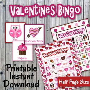 Valentines Bingo Printable PDF - 30 Different Cards - Half Page Size ...